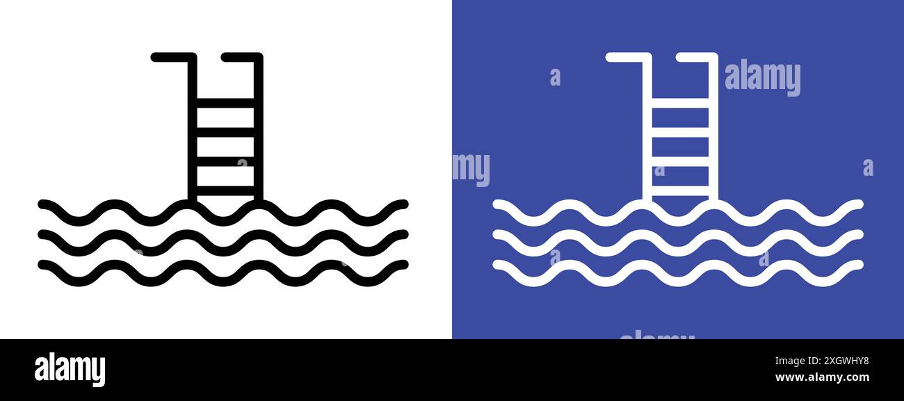 Ladder in swimming pool icon logo sign vector outline in black and ...