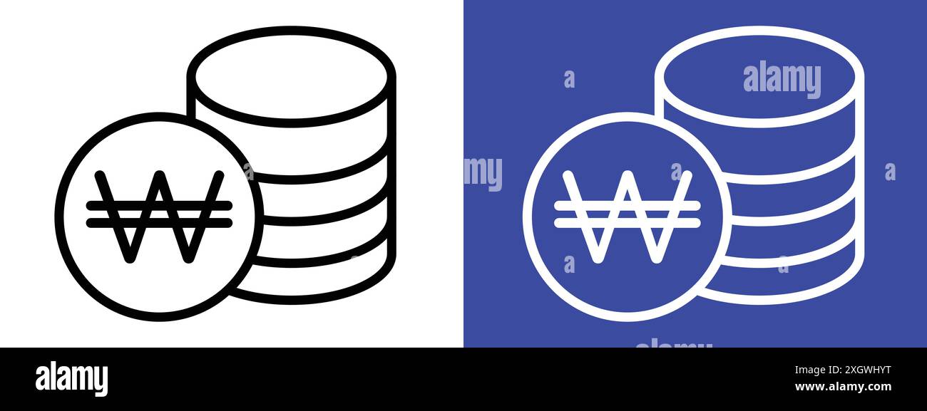 Korean won icon logo sign vector outline in black and white color Stock ...