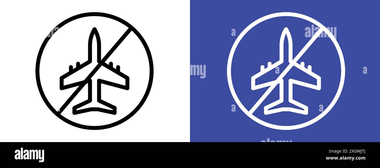 No plane sign logo sign vector outline in black and white color Stock ...