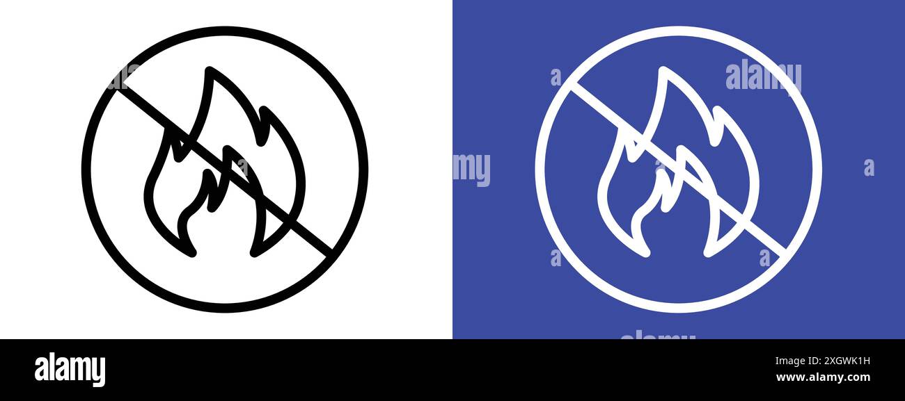 No fire sign logo sign vector outline in black and white color Stock ...