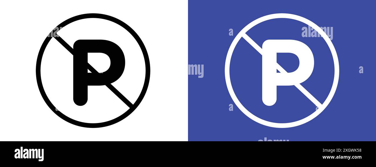 No parking sign logo sign vector outline in black and white color Stock ...