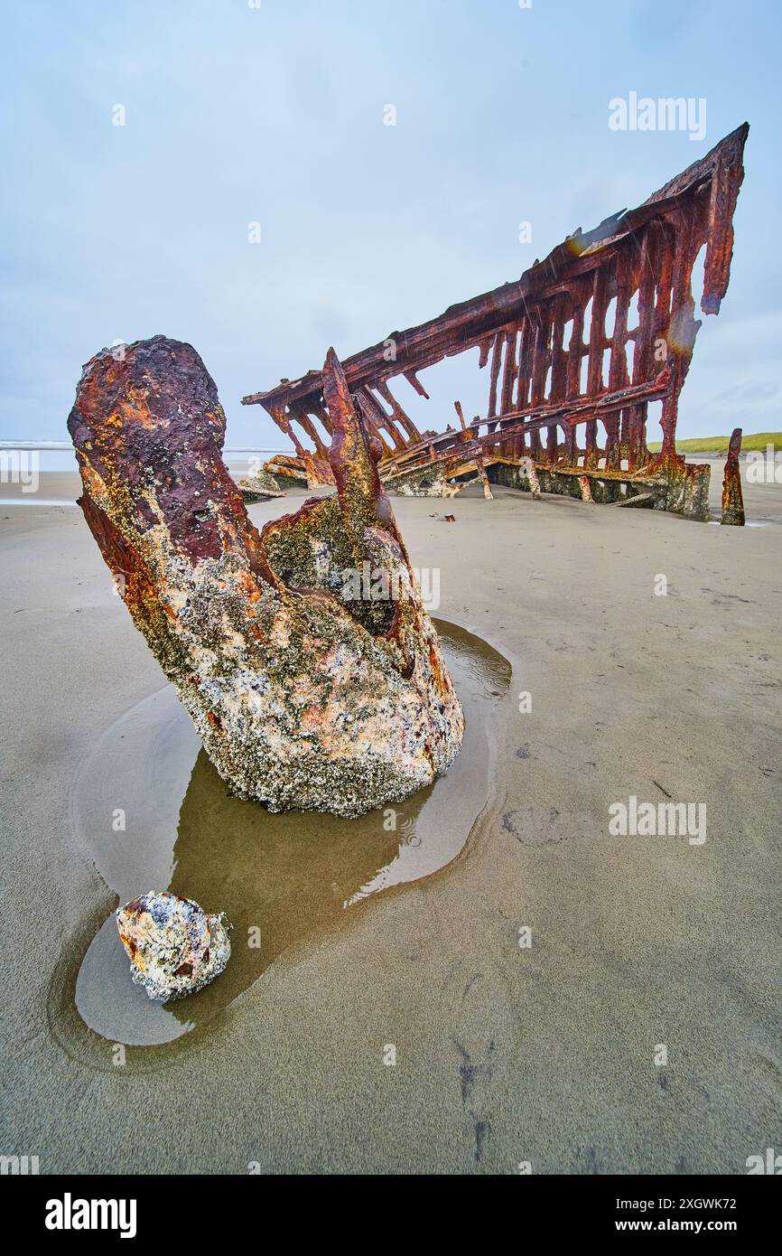 Rusty Shipwreck on Sandy Beach - Low Angle Perspective Stock Photo - Alamy