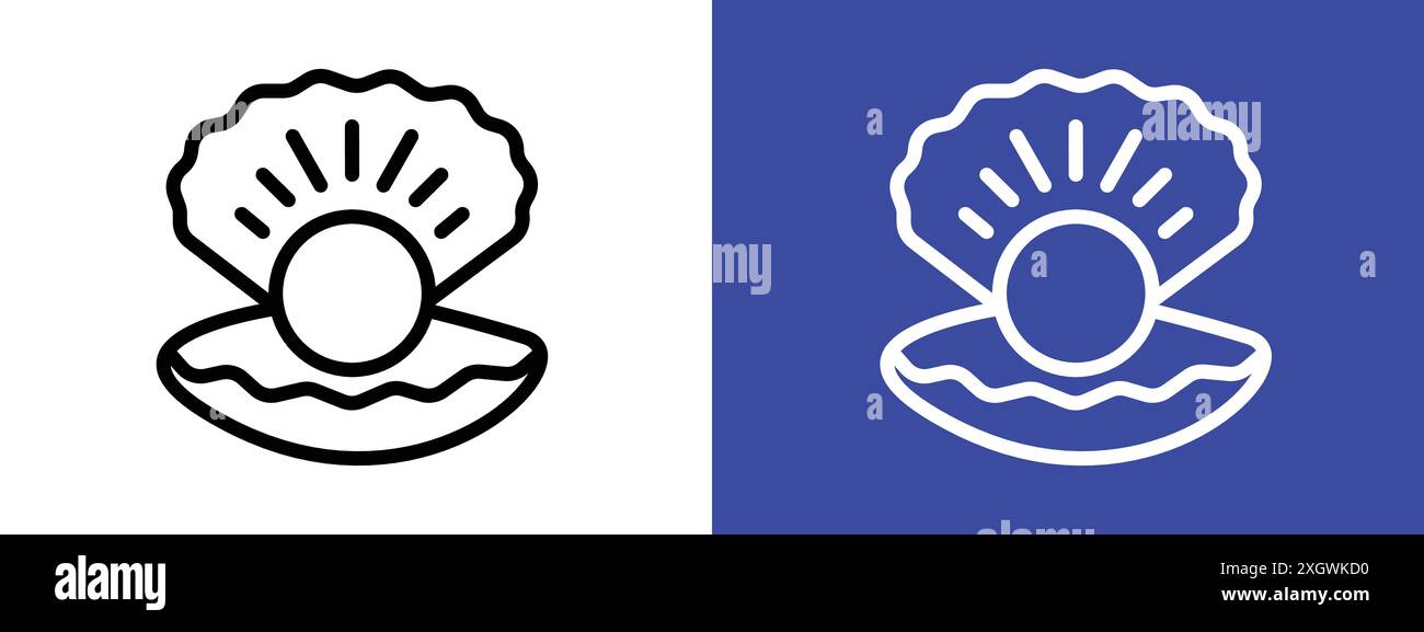 Pearl in the open shell icon logo sign vector outline in black and ...