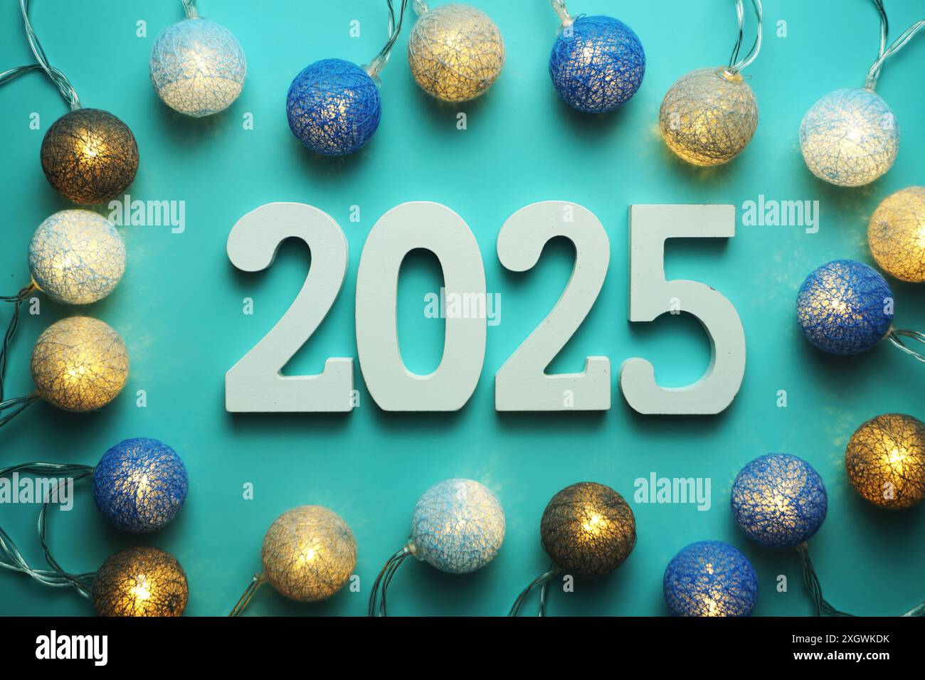 Happy New Year 2025 alphabet letter with cotton ball LED decoration on ...