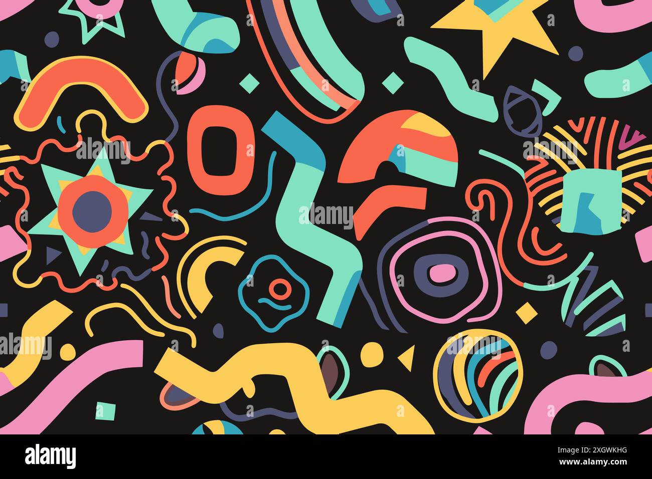 Web Wavy Swirl Trippy seamless pattern. Geometric bright color funky ...