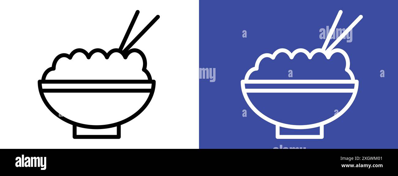 Rice bowl icon logo sign vector outline in black and white color Stock ...