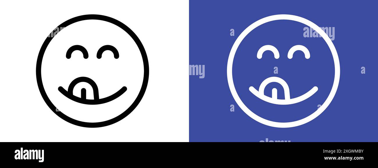 Yummy smile emoji icon logo sign vector outline in black and white ...