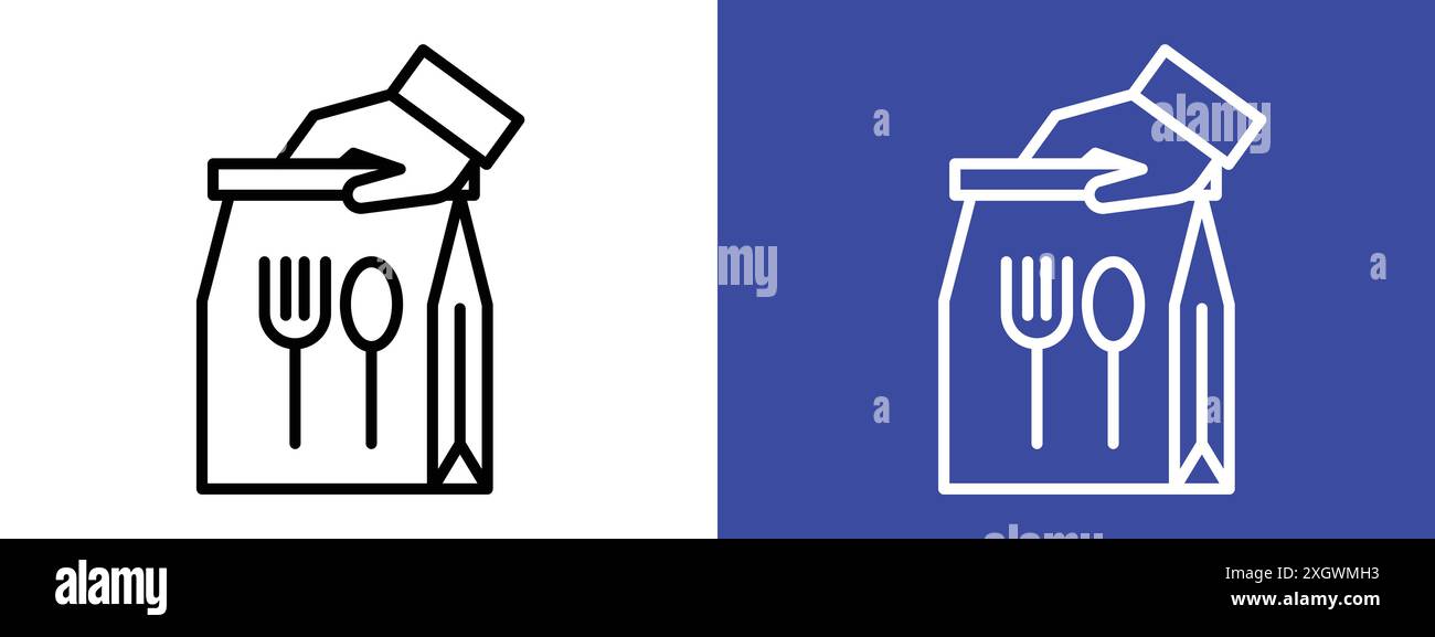 Take away food icon logo sign vector outline in black and white color ...