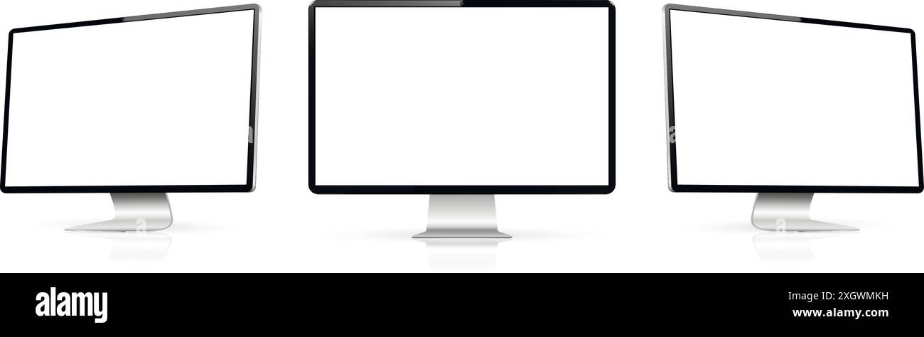 Three monitor with empty display, realistic set device screen mockup ...
