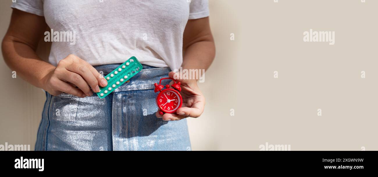 woman holding 21 day oral contraceptive pills, birth control and ...