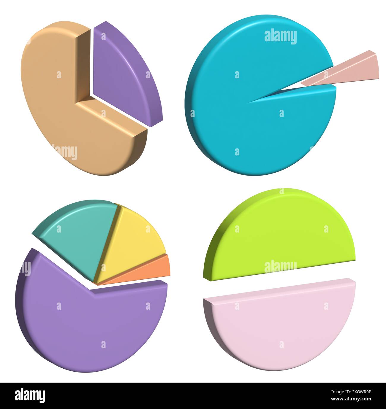 Round volumetric data charts on isolated background, 3D rendering ...