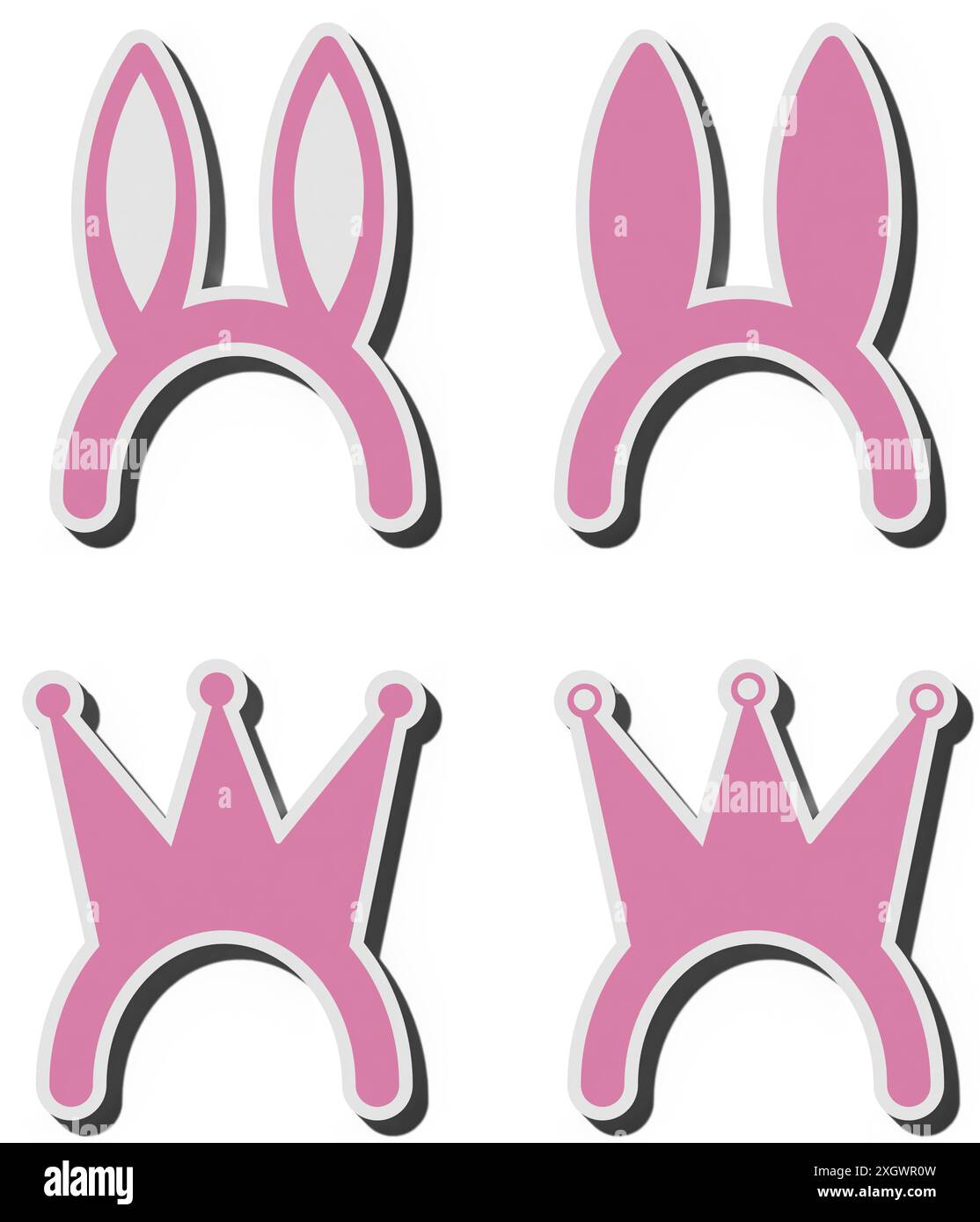 Pink headband with bunny ears and crown on an isolated background. 3D ...