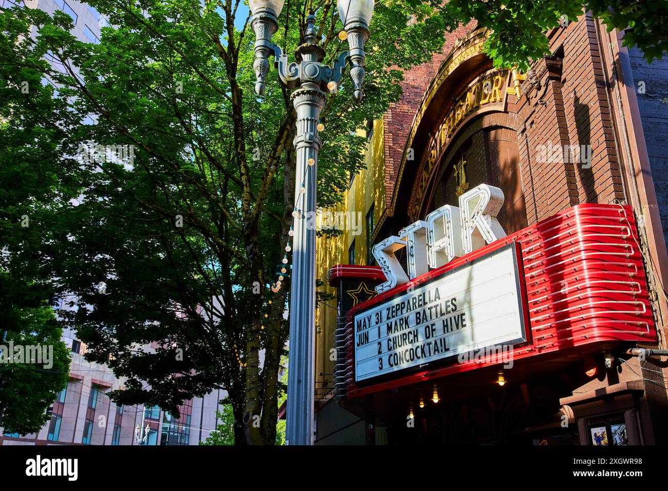 Historic Star Theater Facade and Lush Urban Scene Downtown Portland ...