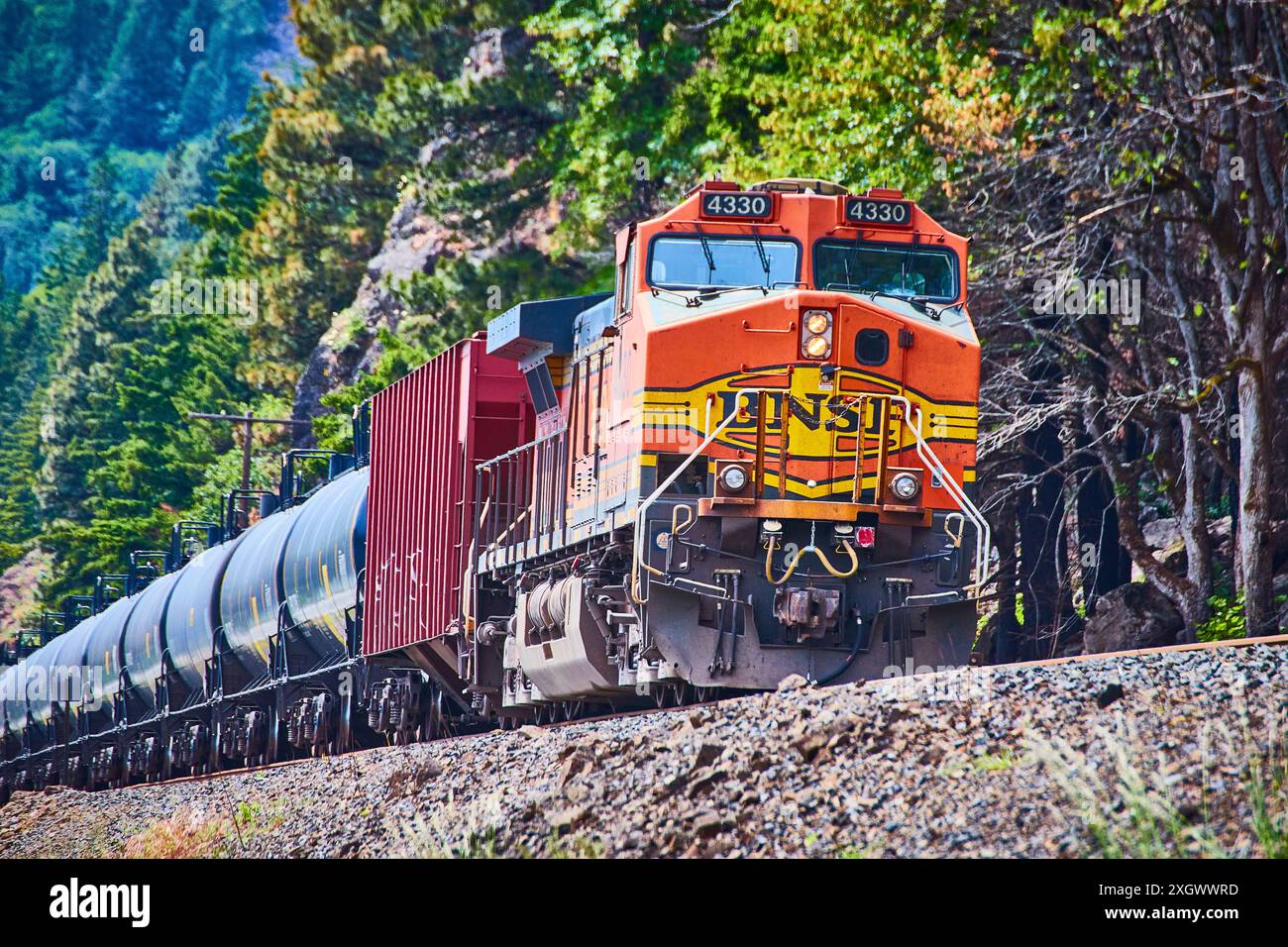 Freight Train in Motion through Columbia Gorge from Elevated ...