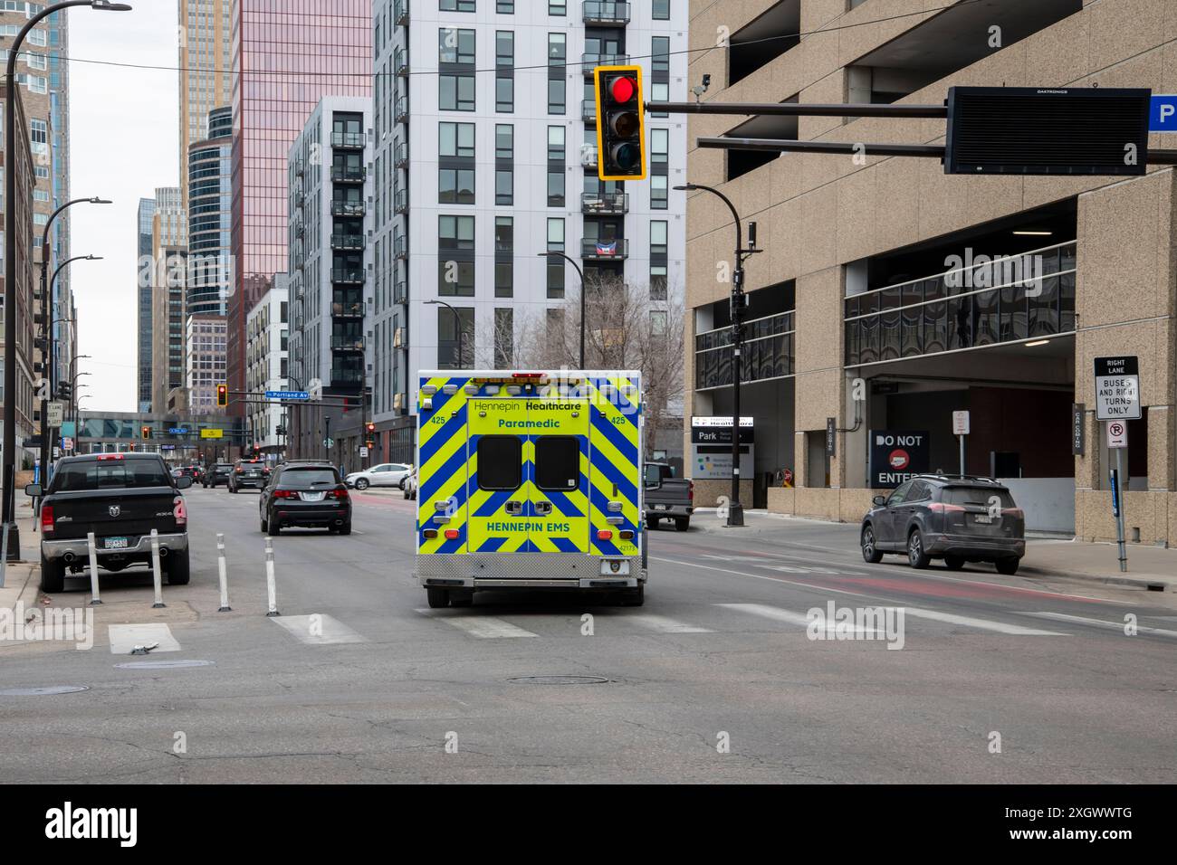 Minneapolis, Minnesota. Hennepin Healthcare ambulance going to an ...