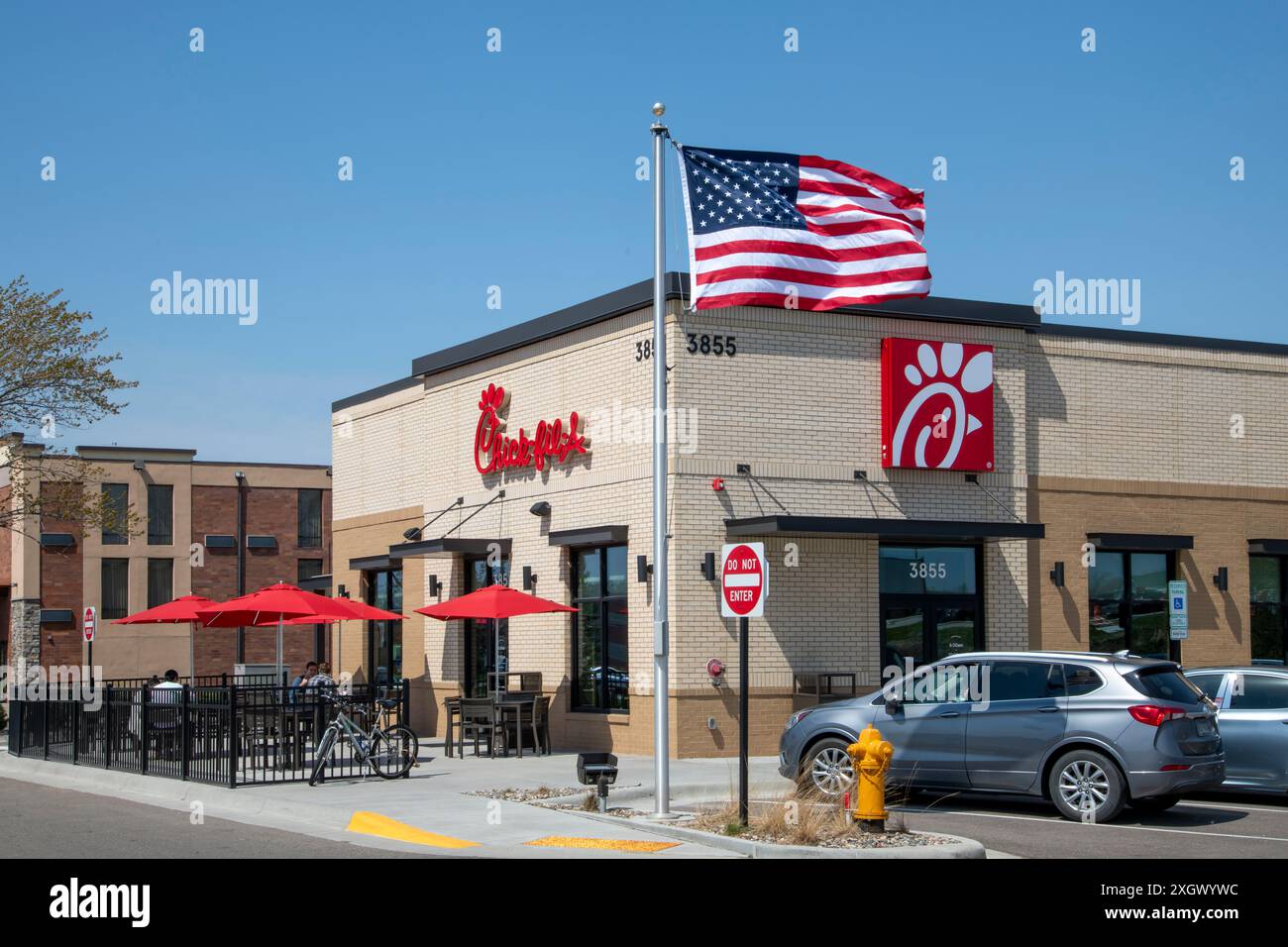 Shoreview, Minnesota. Chick-Fil-A.. People enjoying the outdoor patio ...