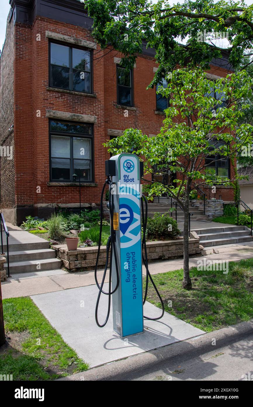 Minneapolis, Minnesota. Public electric car charging station in middle ...