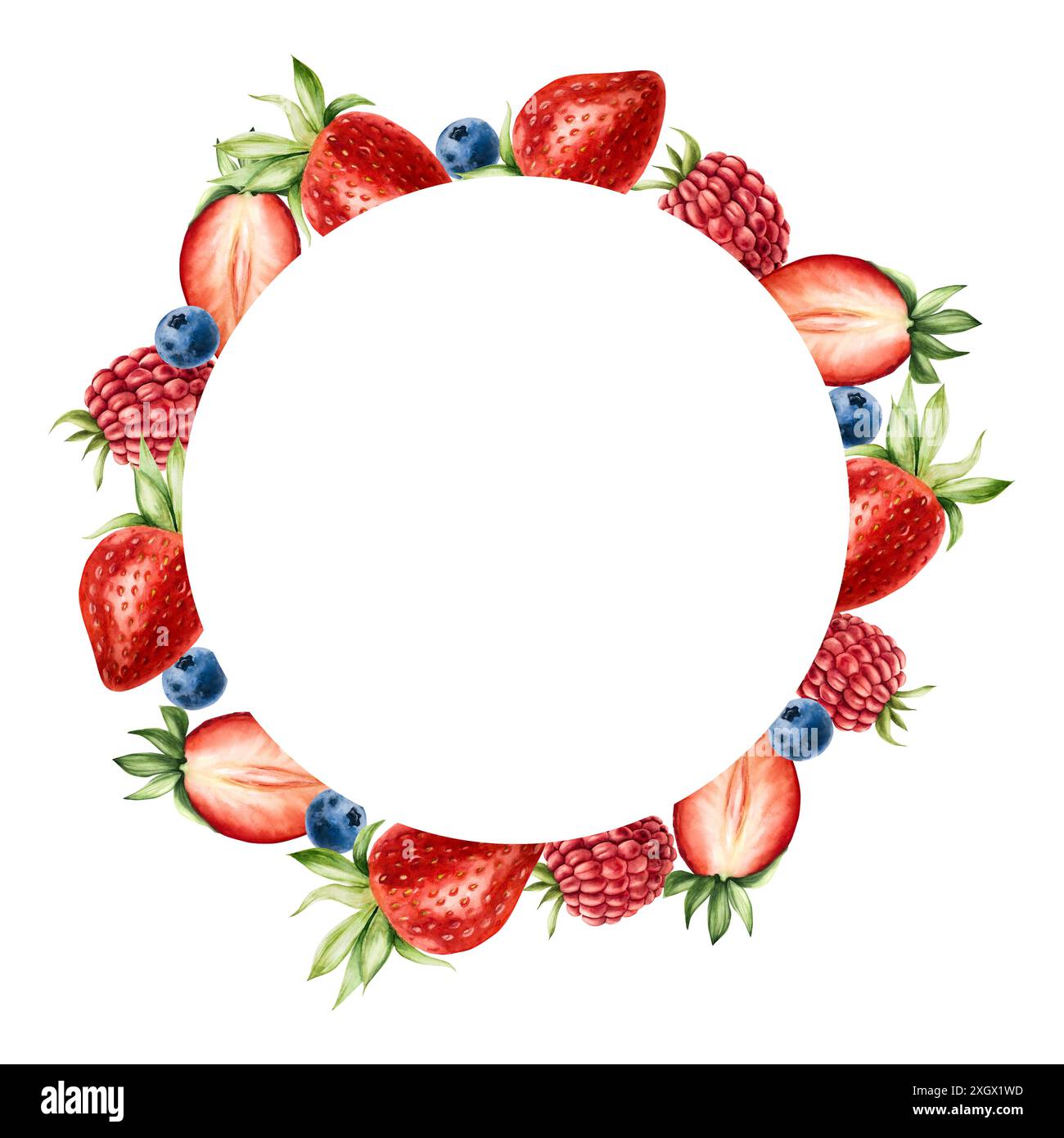 Frame, logo with strawberry, raspberry, cherry and blueberry. Hand ...
