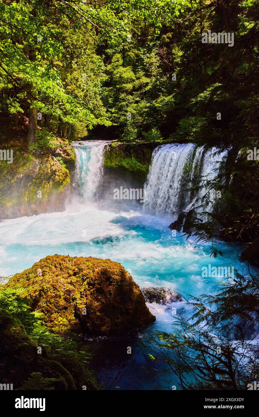 Spirit Falls Waterfall Cascading into Turquoise Pool from Elevated ...