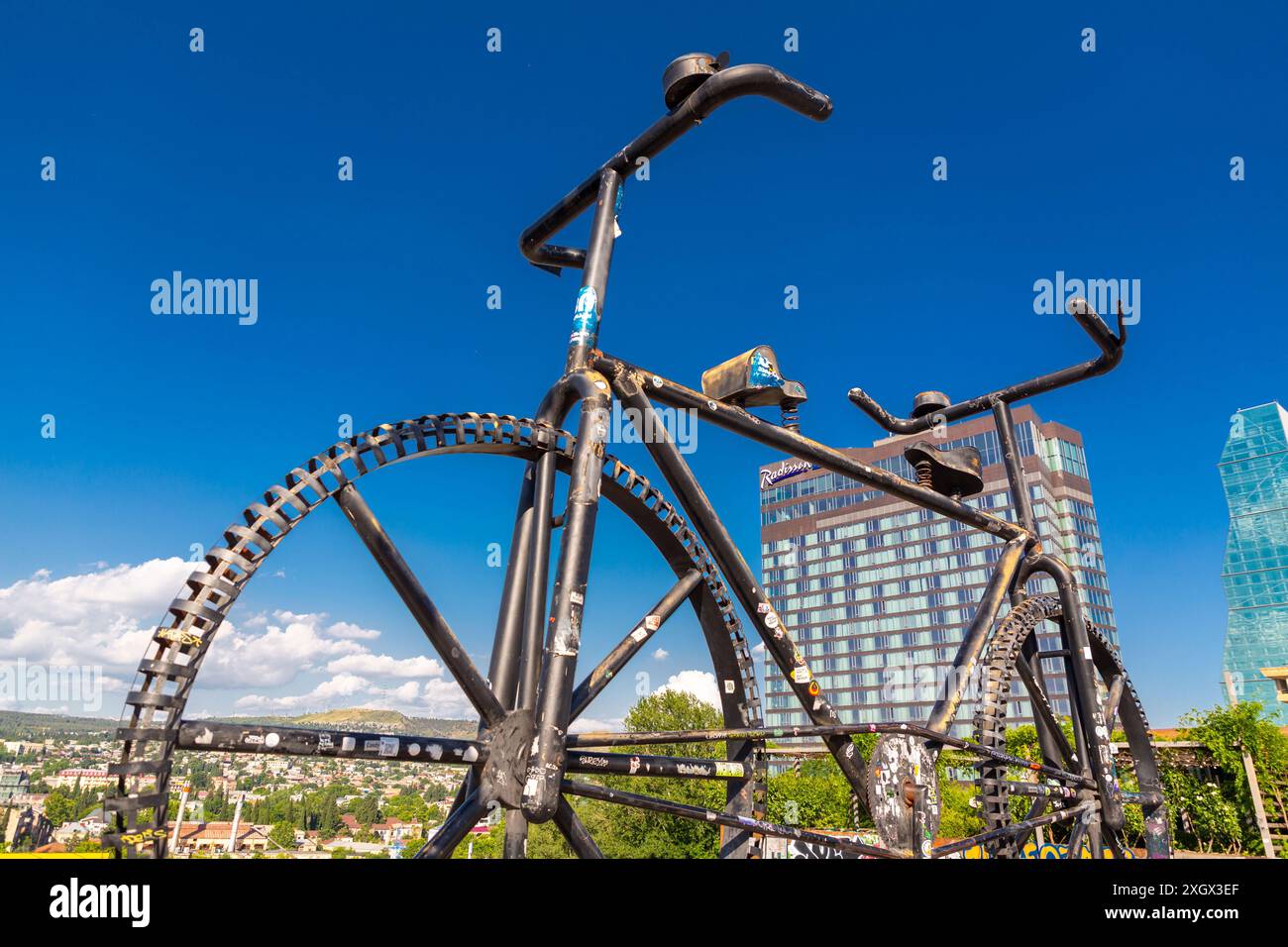 Tbilisi, Georgia - 23 JUNE, 2024: Gigantic bicycle statue with two ...