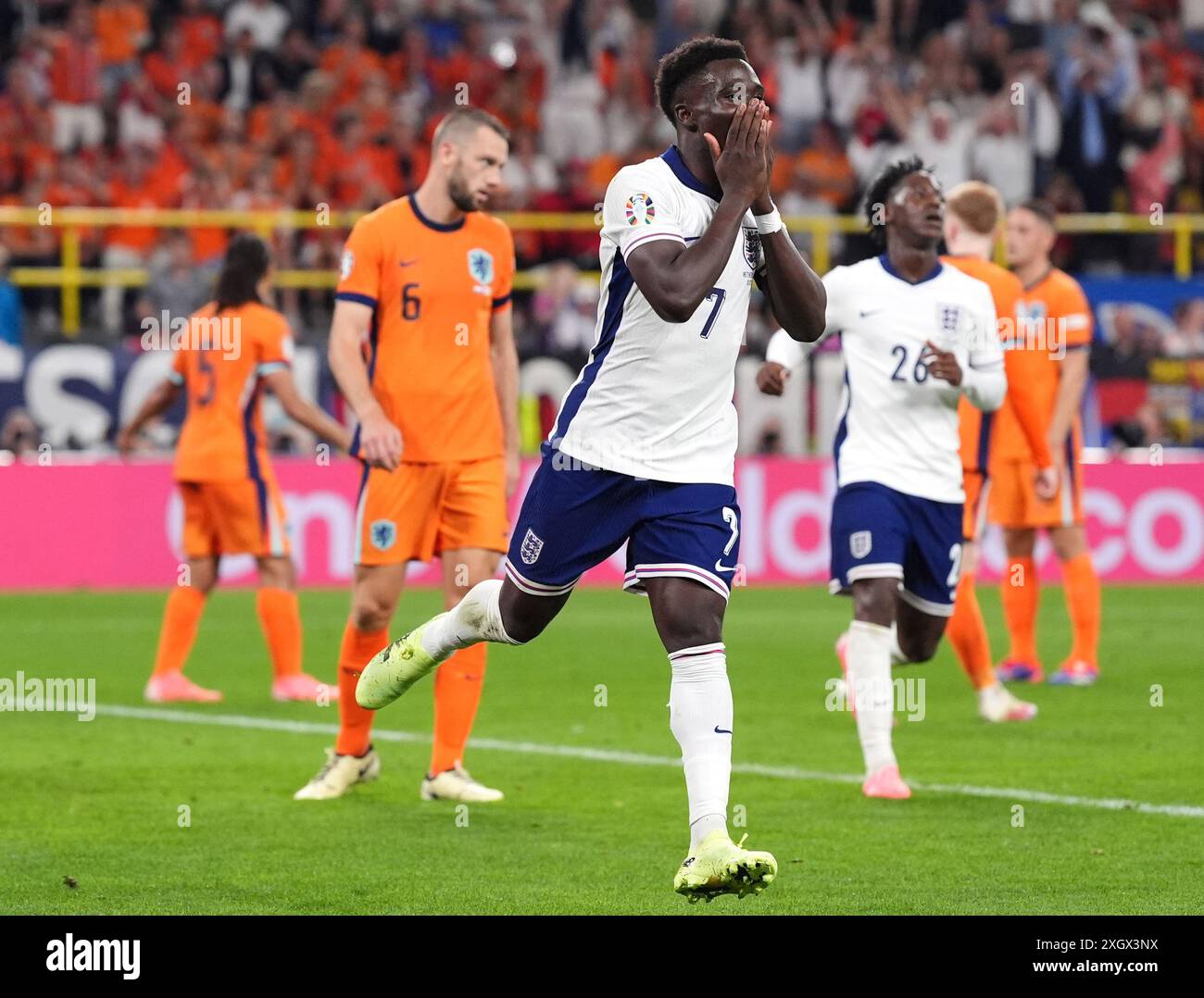 England's Bukayo Saka reacts as his goal is disallowed for being ...