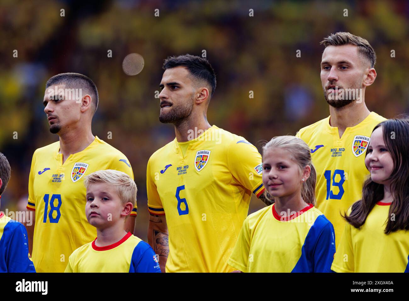Razvan Marin, Marius Marin, Denis Dragus seen during UEFA Euro 2024 ...