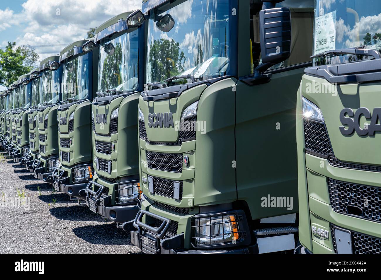 Scania R450 trucks await delivery to the armed forces Stock Photo - Alamy