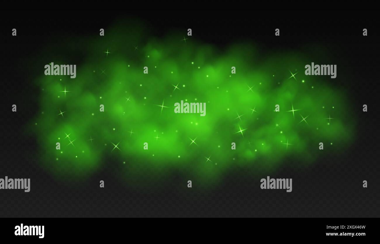 Green magic smoke with stars and sparkles, fog with glowing particles ...