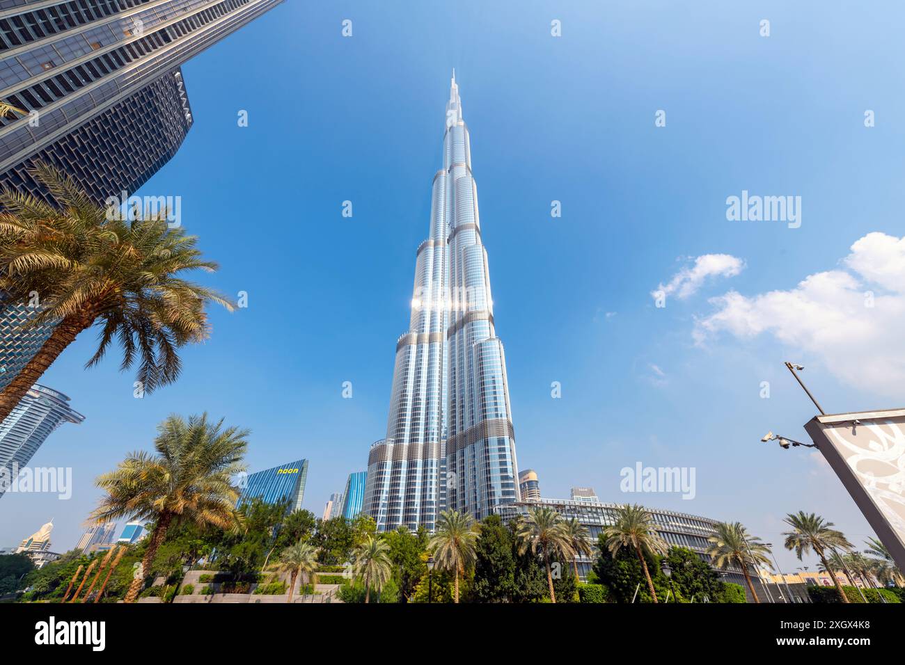 Low angle view of the Burj Khalifa skyscraper, the tallest building in ...