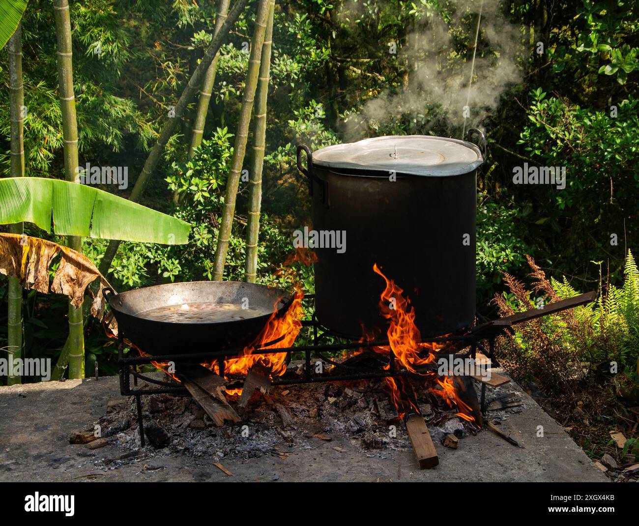 Old pot with soot cooked with steam on a wood stove - Typical Colombian ...