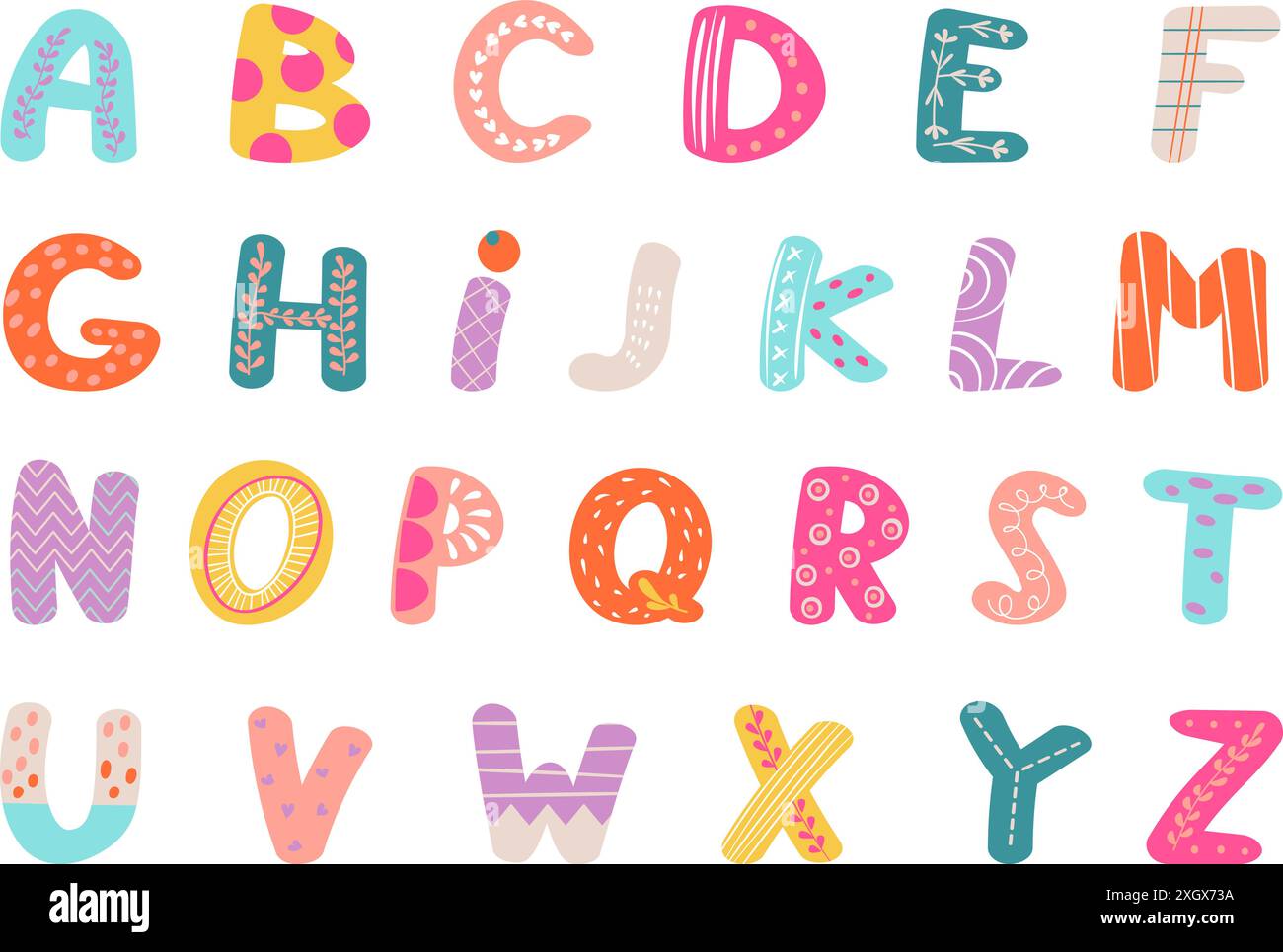 Hand drawn cartoon letters. Doodle alphabet scandinavian style with ...