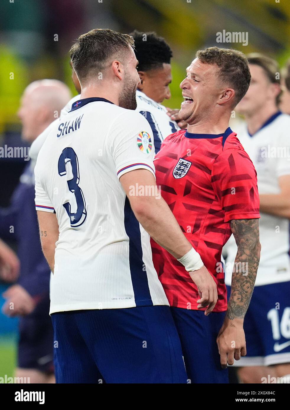 England's Luke Shaw (left) and Kieran Trippier celebrate the win after ...