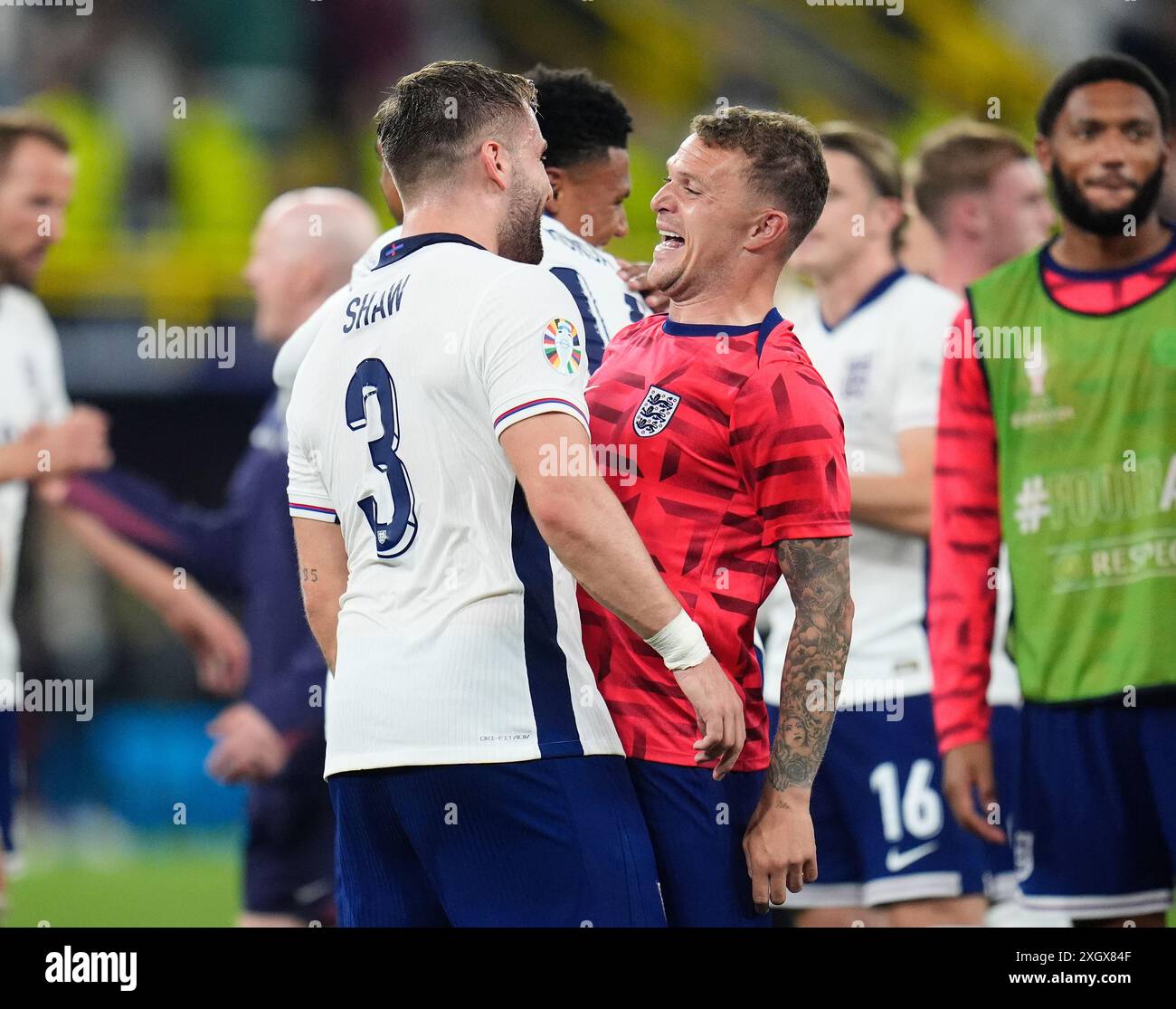 England's Luke Shaw (left) and Kieran Trippier celebrate the win after ...