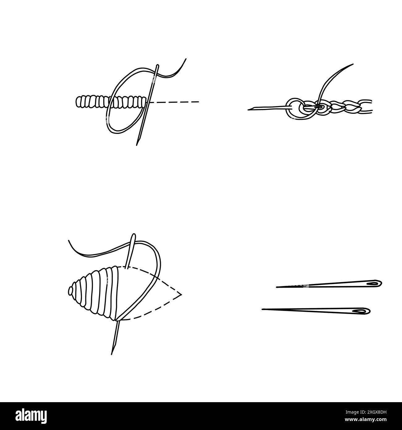 Needle and thread silhouettes. Set of three types of embroidery ...