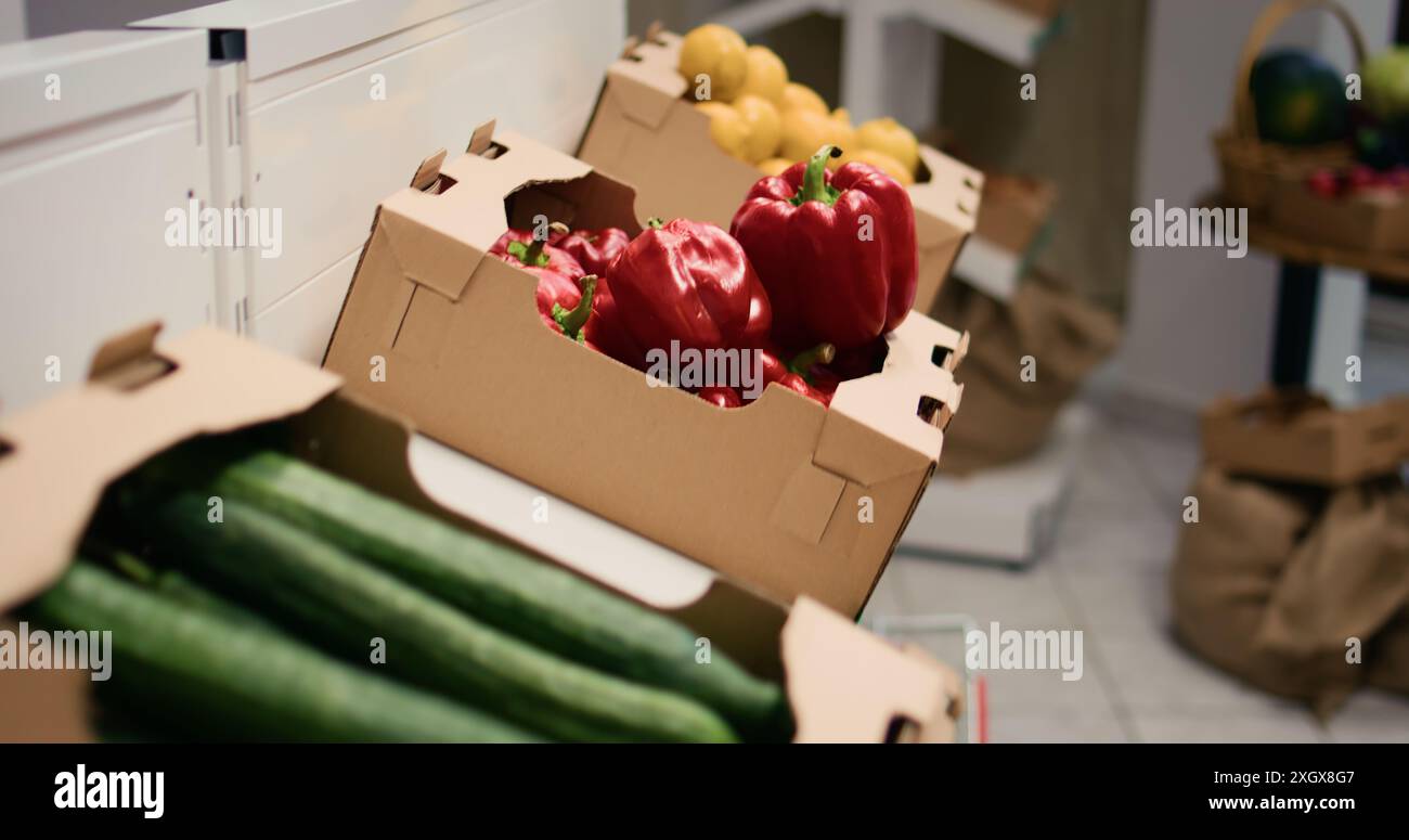 Natural organic fruits and vegetables stored in biodegradable crates ...