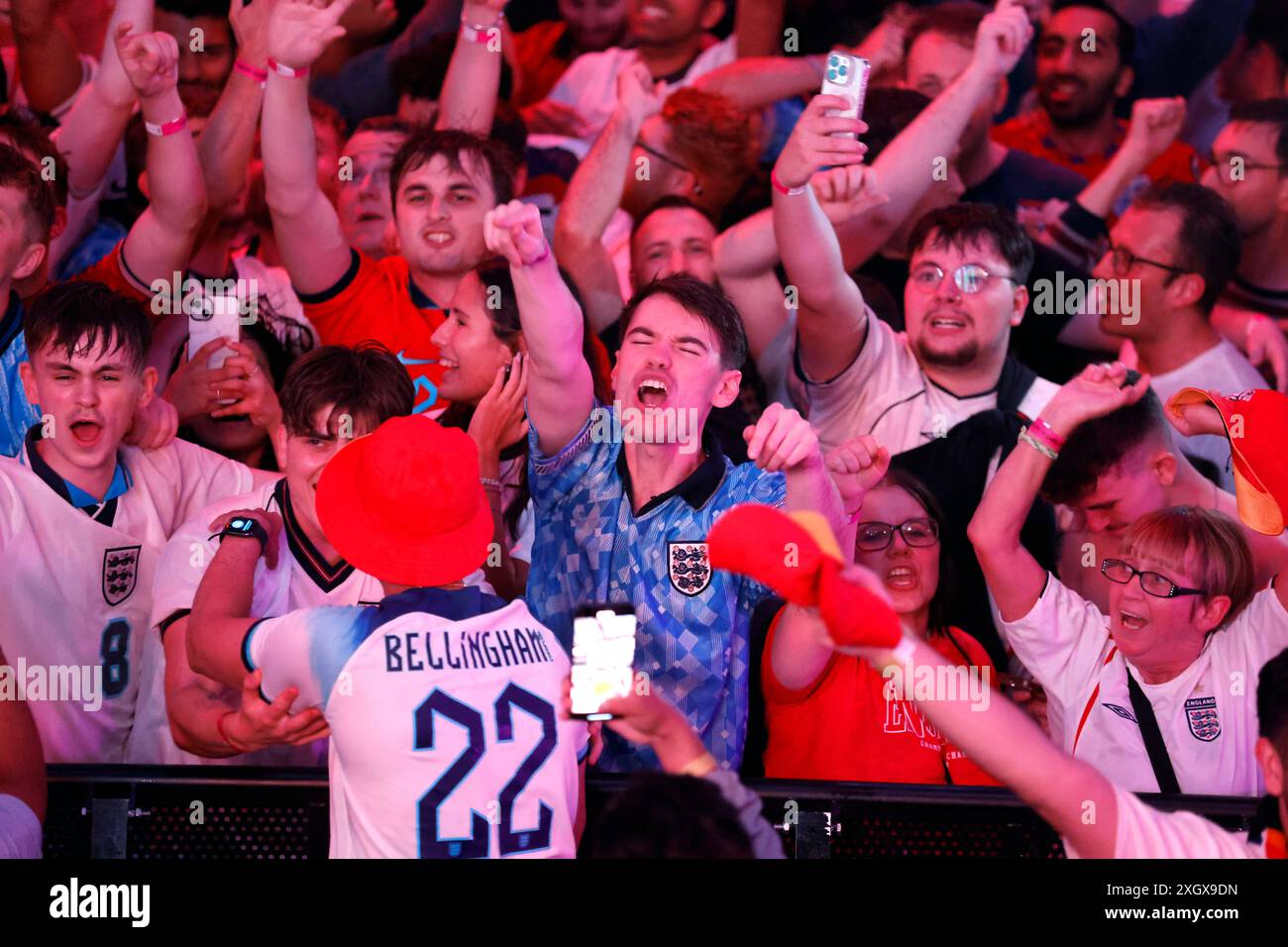 England fans celebrate their side's second goal of the game at BOXPark ...