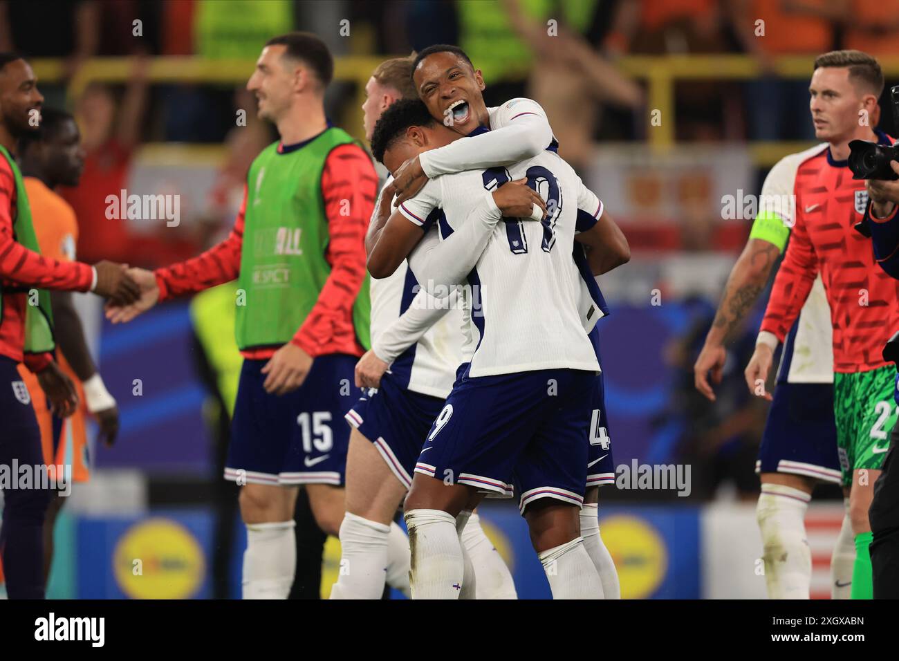 Ollie Watkins (England) is congratulated by Aston Villa teammate Ezri ...
