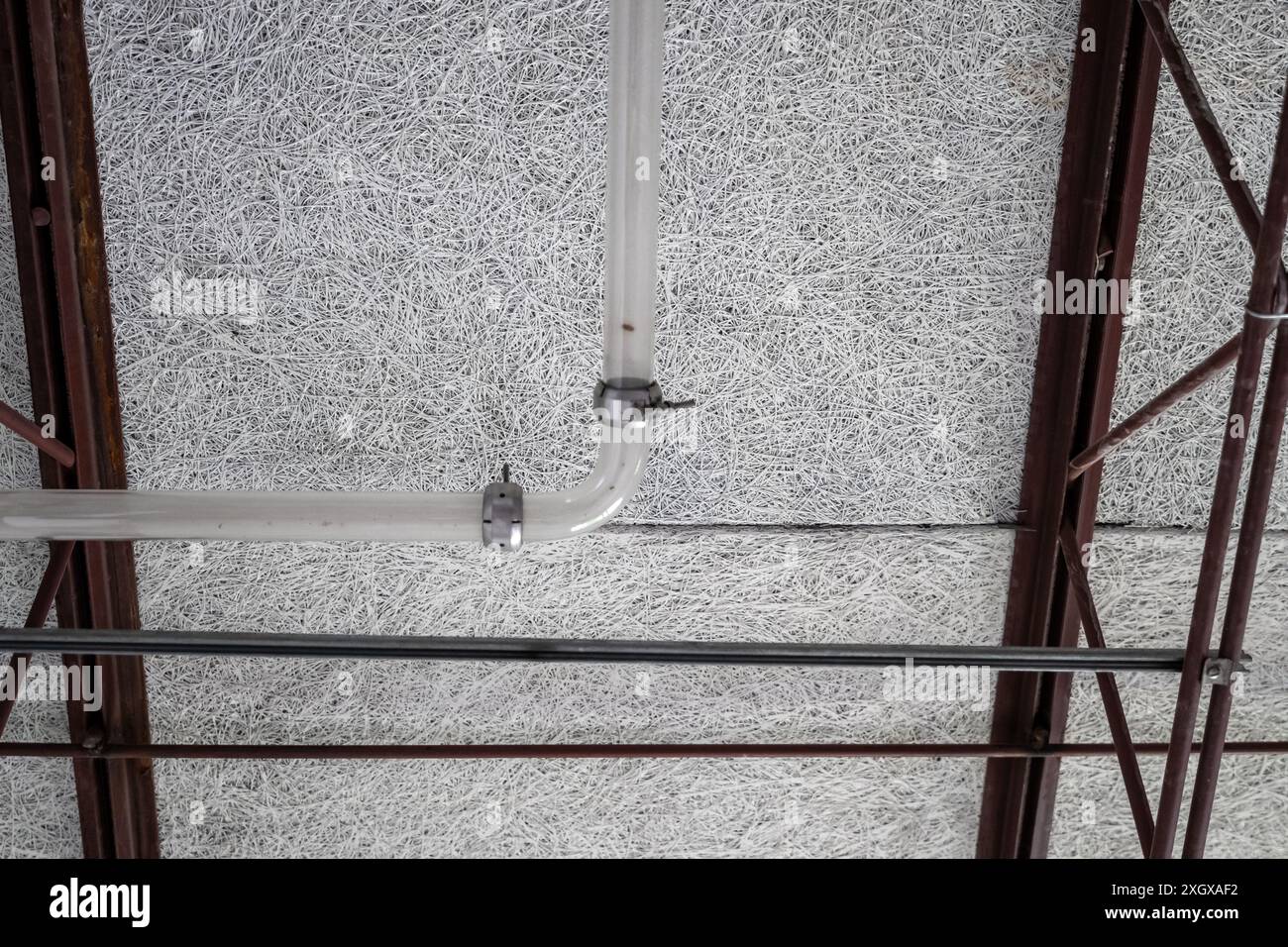 Old ceiling mounted glass drain, vent, pipes in school science room or ...