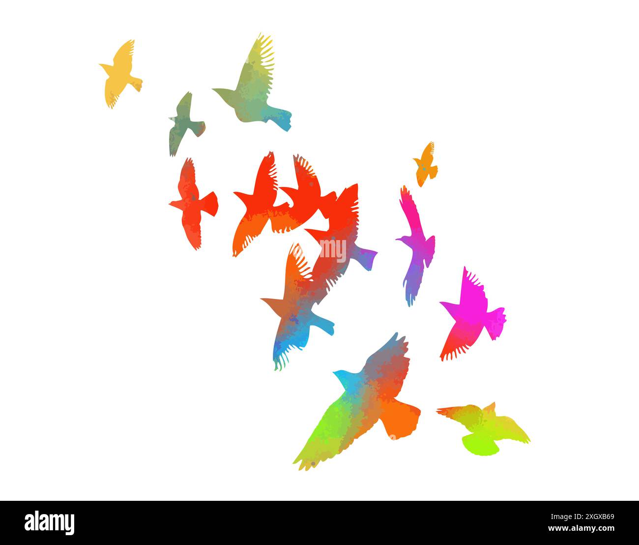 A flock of colored birds. hand drawing. Not AI. Vector illustration ...
