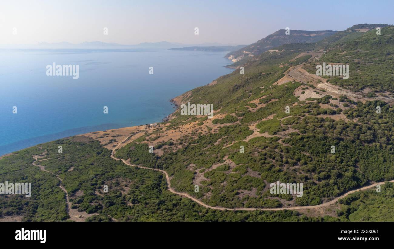 Aerial view of the coastline in the Grifone Nature Reserve located ...