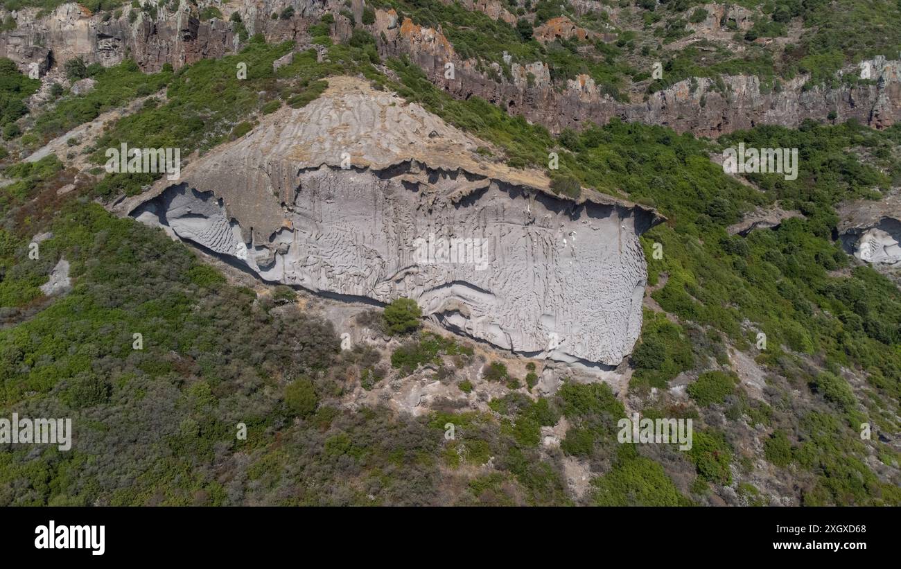 Sa Rocca Pinta, a well-known rock wall with unique shapes due to ...