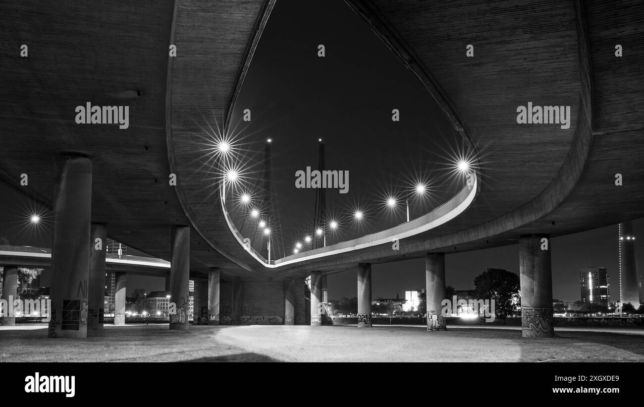 Road bridge with flashing lights at night Stock Photo - Alamy