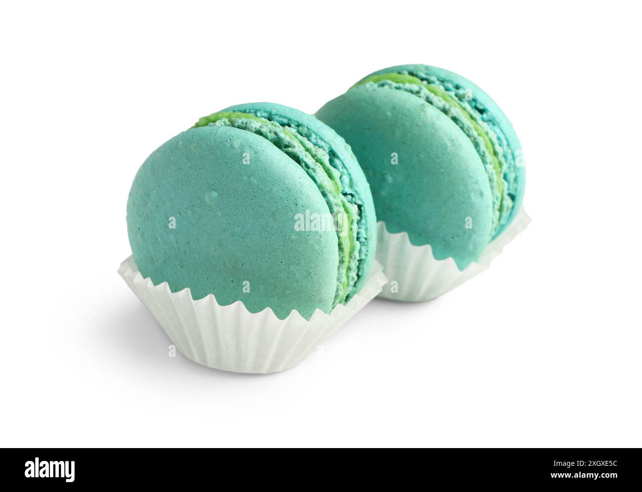 Sweet blue macaroons on white background Stock Photo - Alamy
