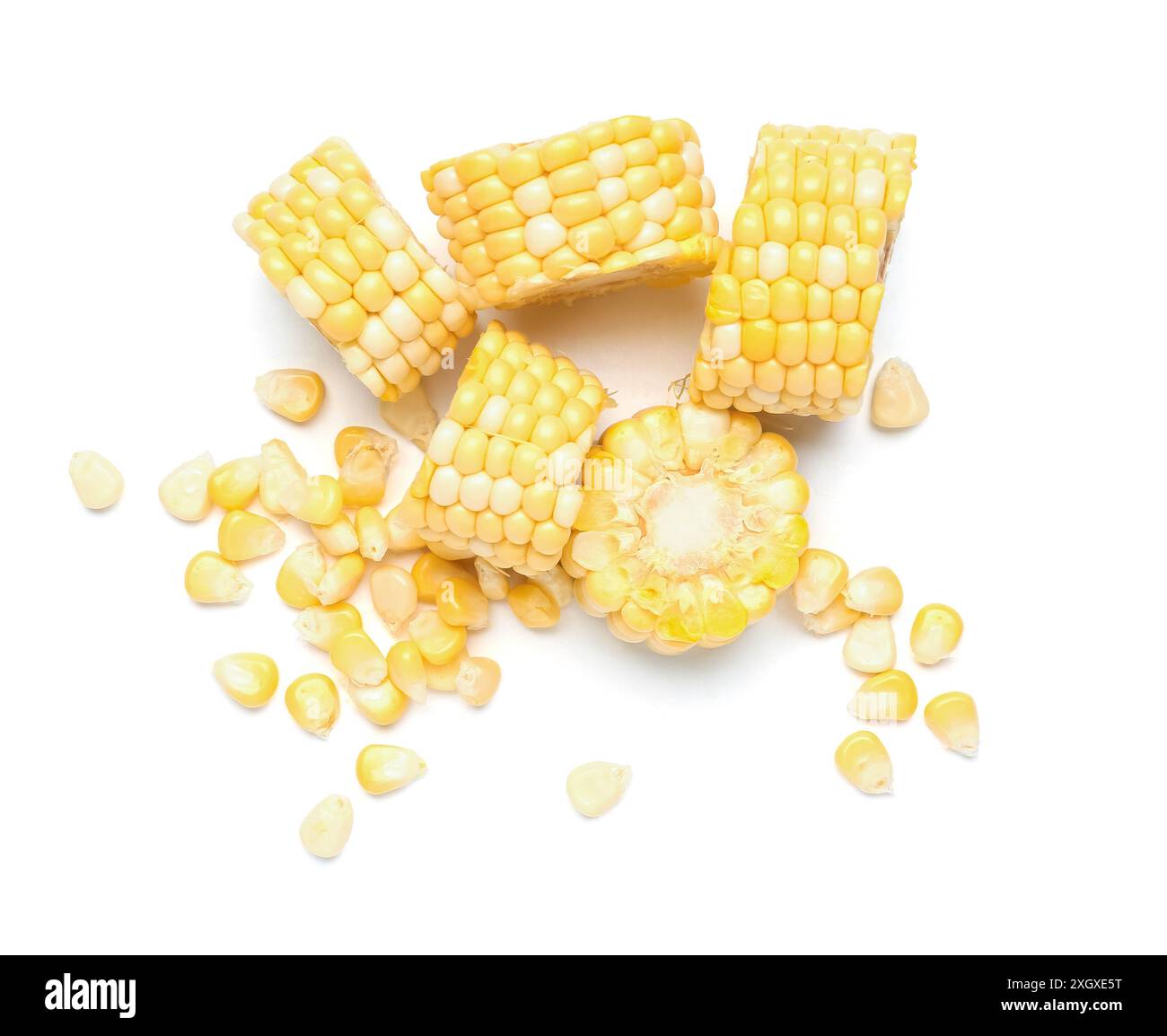 Cut fresh corn cob and seeds on white background Stock Photo - Alamy