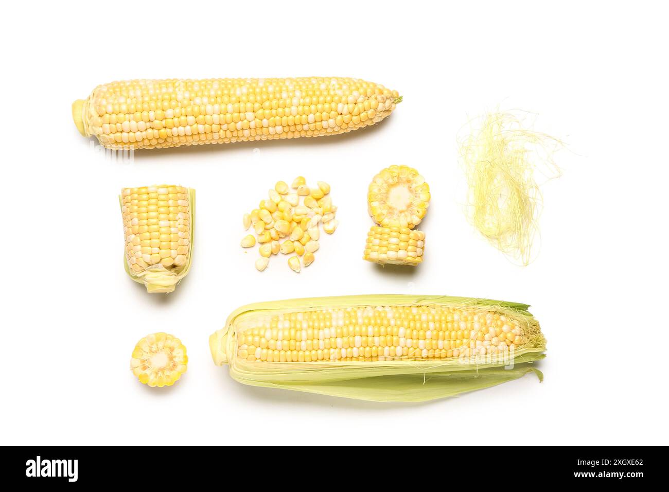 Fresh corn cobs and seeds on white background Stock Photo - Alamy