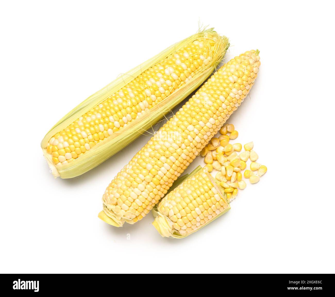 Fresh corn cobs and seeds on white background Stock Photo - Alamy
