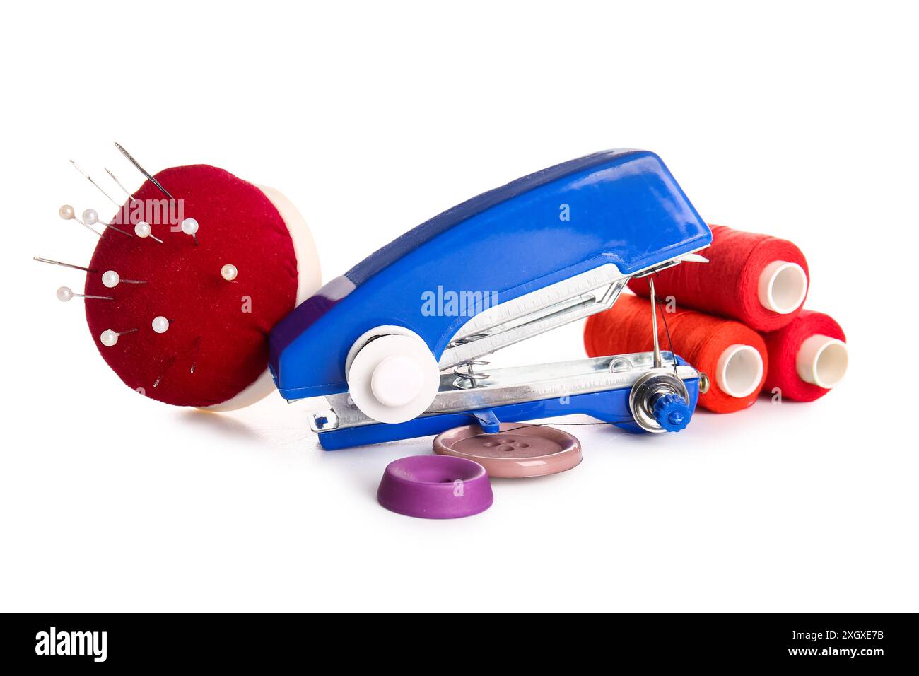 Manual sewing machine with thread spools, buttons and pincushion ...