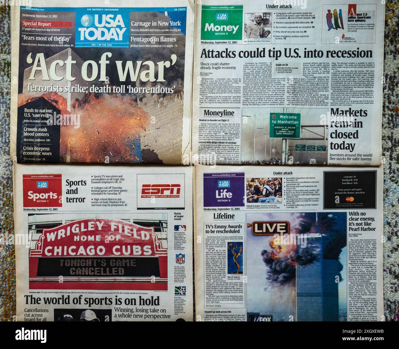 USA Today Newspaper , 12 September 2001, Coverage of the Terrorist ...