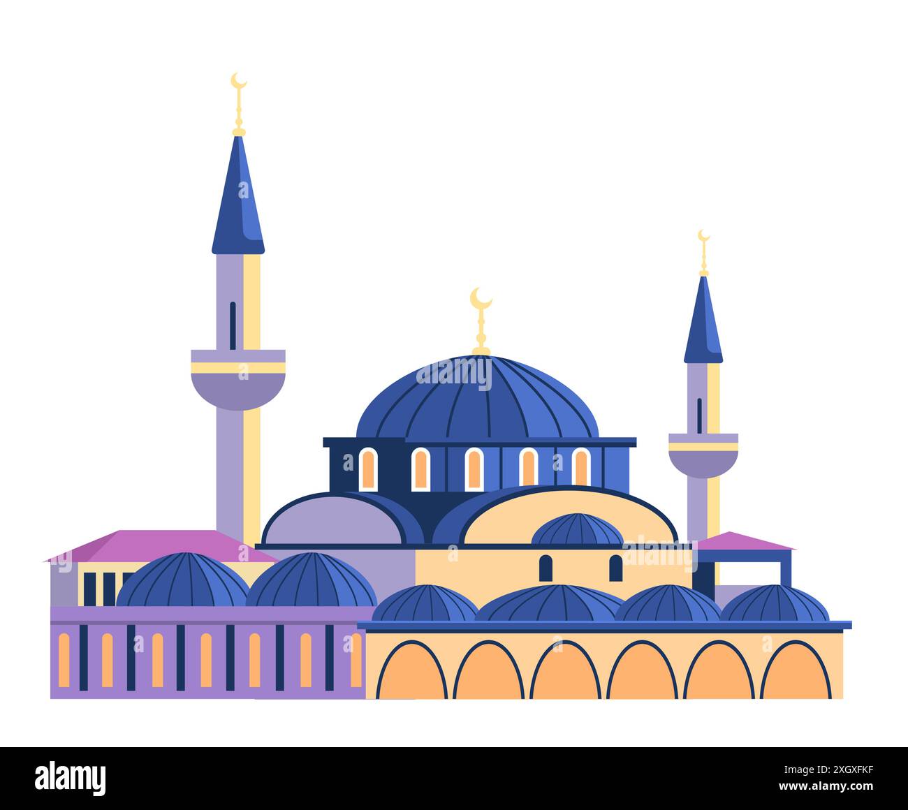 Mosque landmark travel illustration colorful domes minarets ...