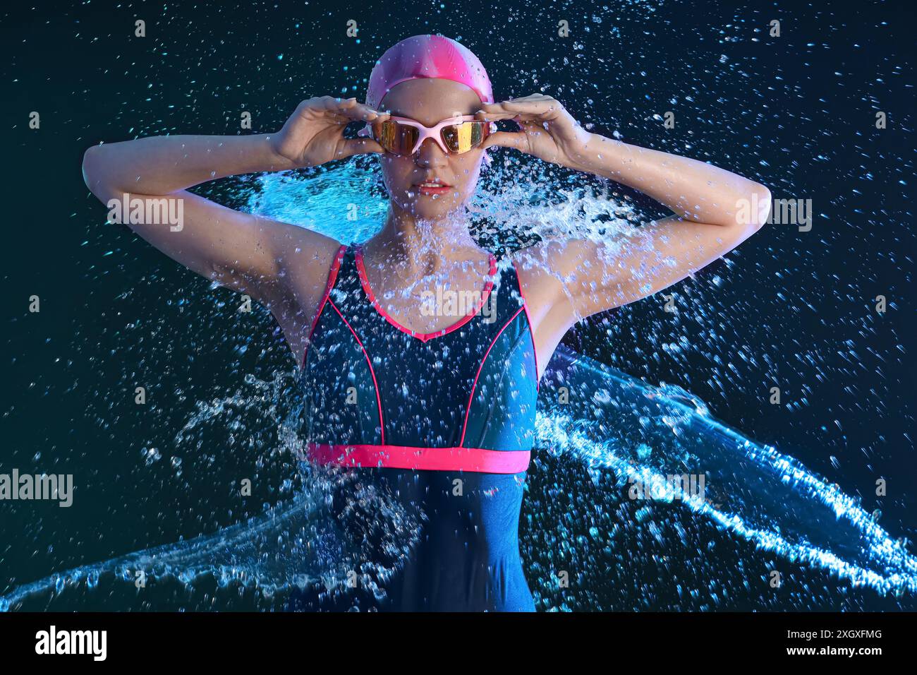 Female swimmer black swimsuit goggles hi-res stock photography and ...